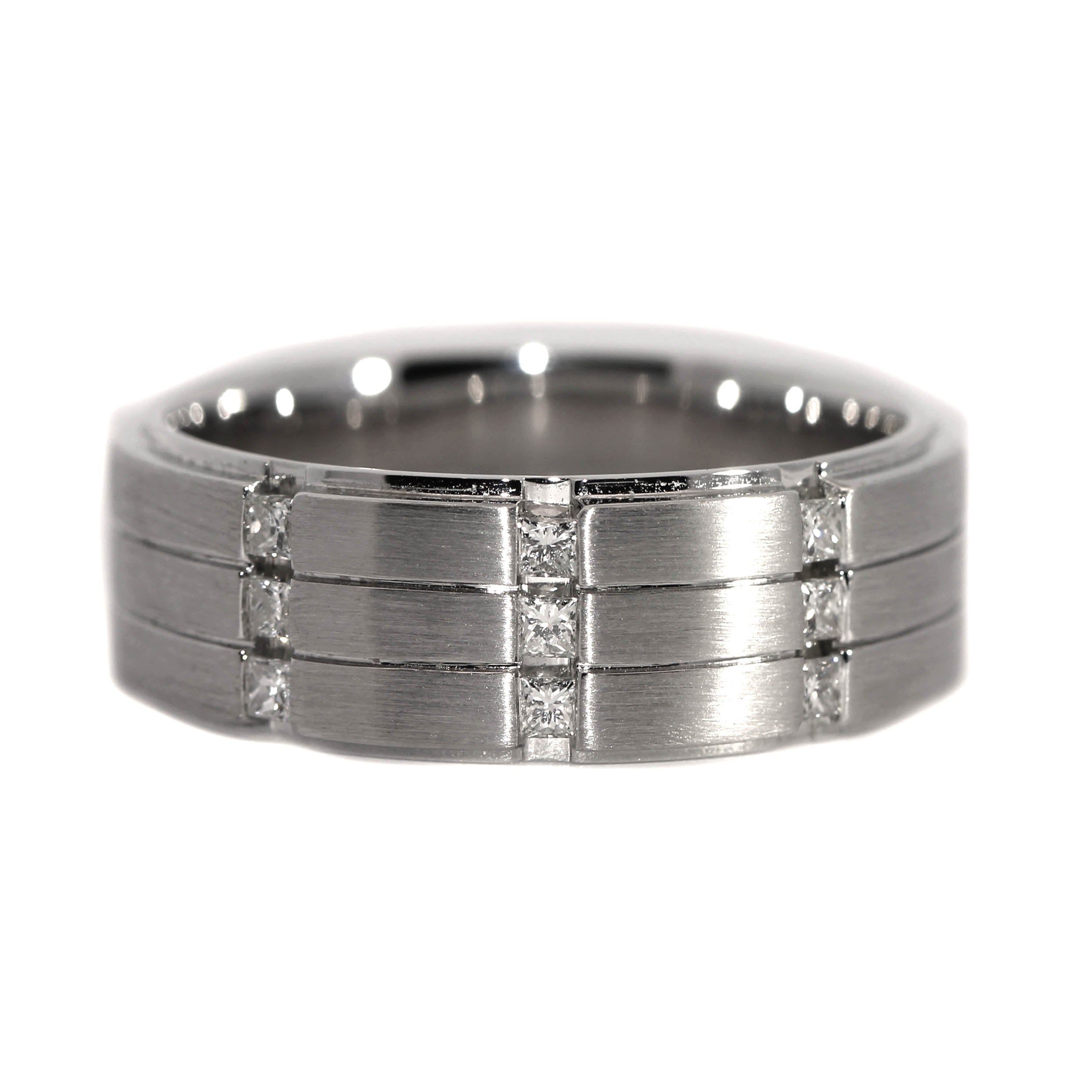 Three Row Diamond & White Gold Gents Ring – Clayfield Jewellery Online