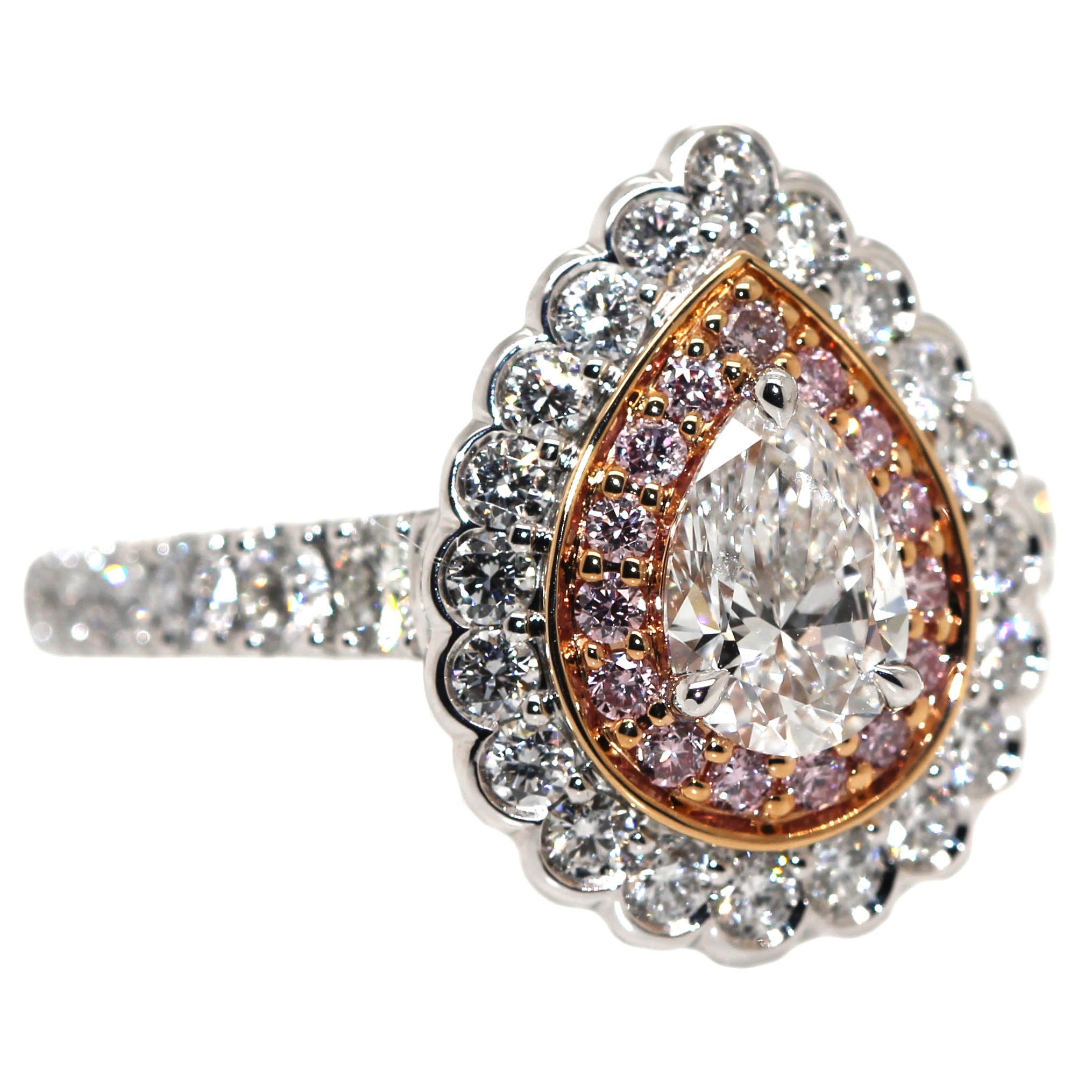 Pink Diamond Pear Shaped Scalloped Halo Ring – Clayfield Jewellery Online